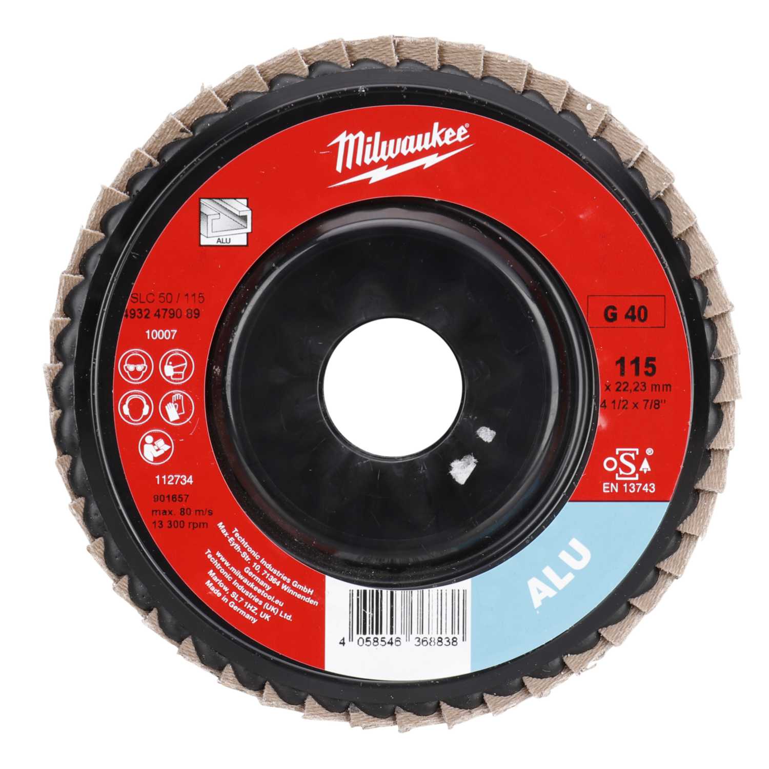 Milwaukee 115mm 40G Flap Disc for Aluminium (4932479089) | CEF