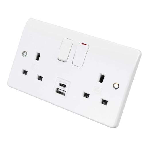 MK Logic Plus 13A 2 Gang Switched Socket with 1 x Type A and 1 x Type C ...