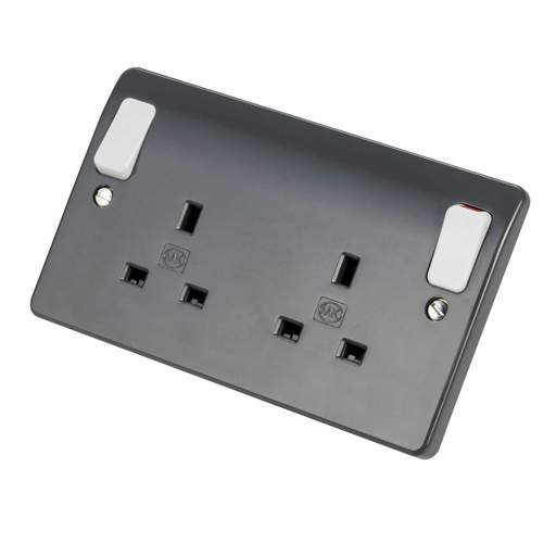 MK Logic Plus 13A DP 2 Gang Switched Socket with White Outboard Rockers ...