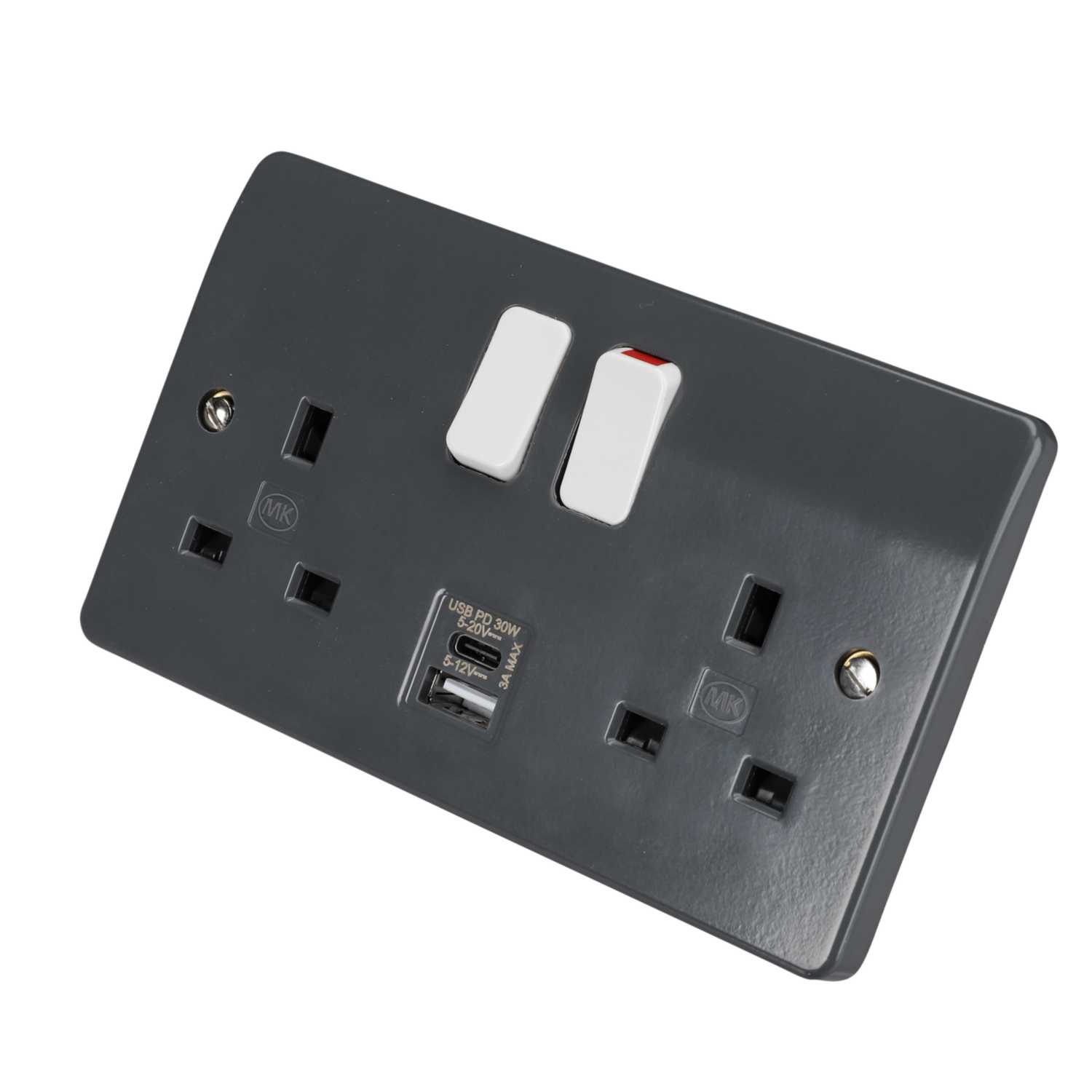MK Logic Plus 13A 2 Gang Switched Socket with Type A / Type C Fast ...
