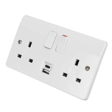 MK Logic Plus 13A 2 Gang Switched Socket with Type A / Type C Fast ...