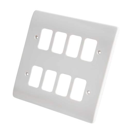 MK Grid Plus 8 Gang Grid Front Plate White (K3638WHI) | CEF