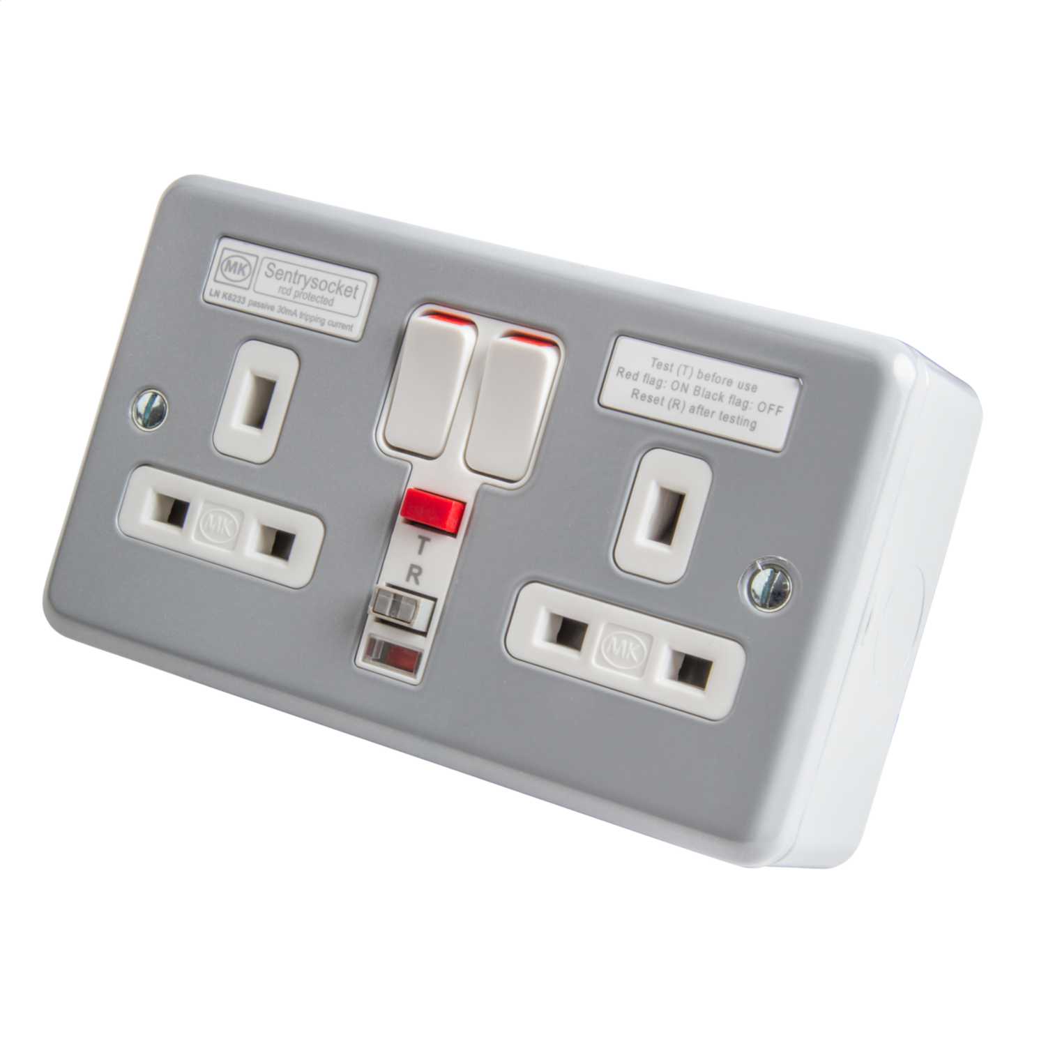 MK Sentry Socket 13A 2 Gang Passive RCD Socket Metal Clad (K6233ALM) | CEF