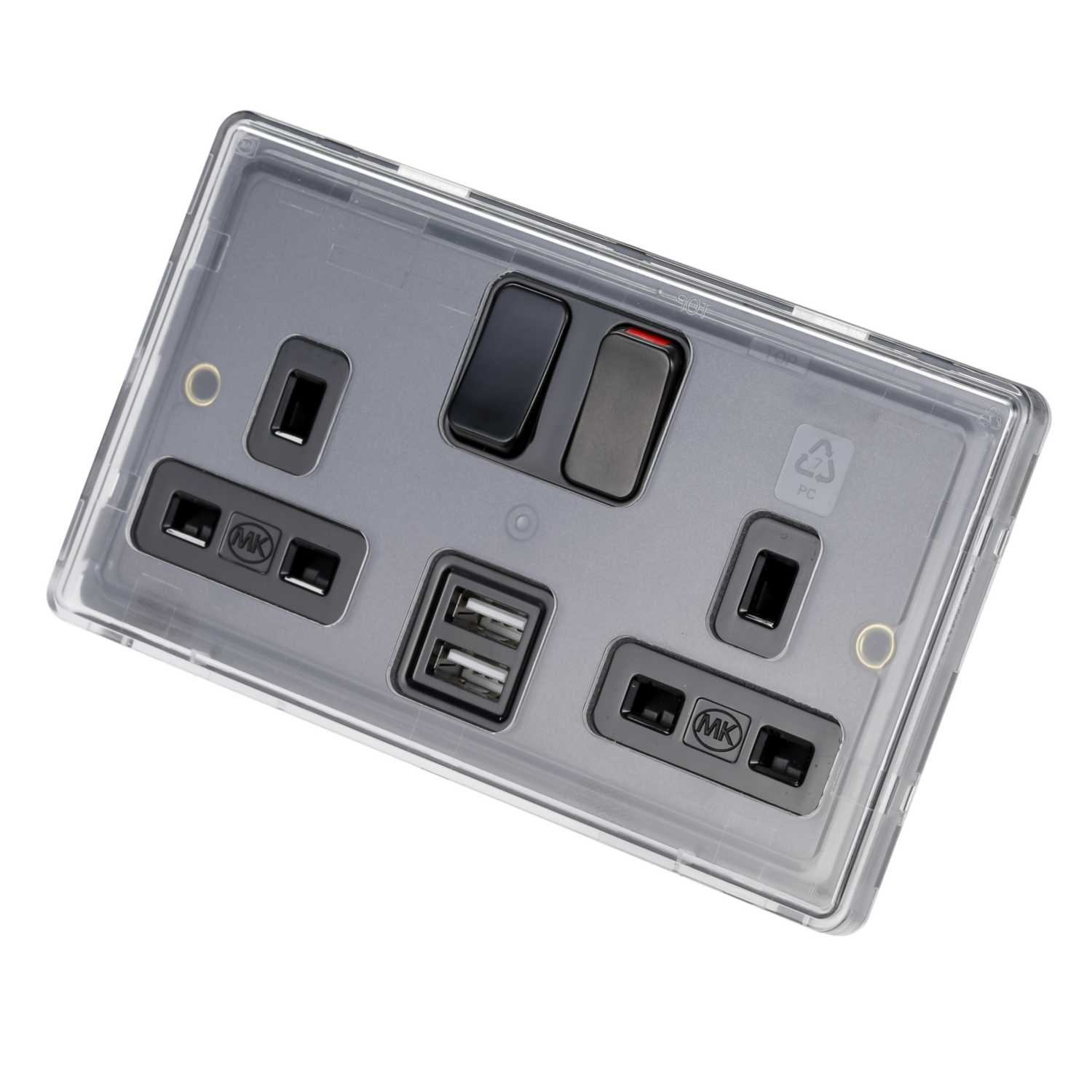 MK Dimensions 13A 2 Gang Switched Socket Module with Twin USB Outlets ...