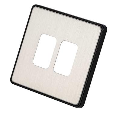 MK Dimensions 1 Gang 2 Module Front Plate Black Insert Brushed ...