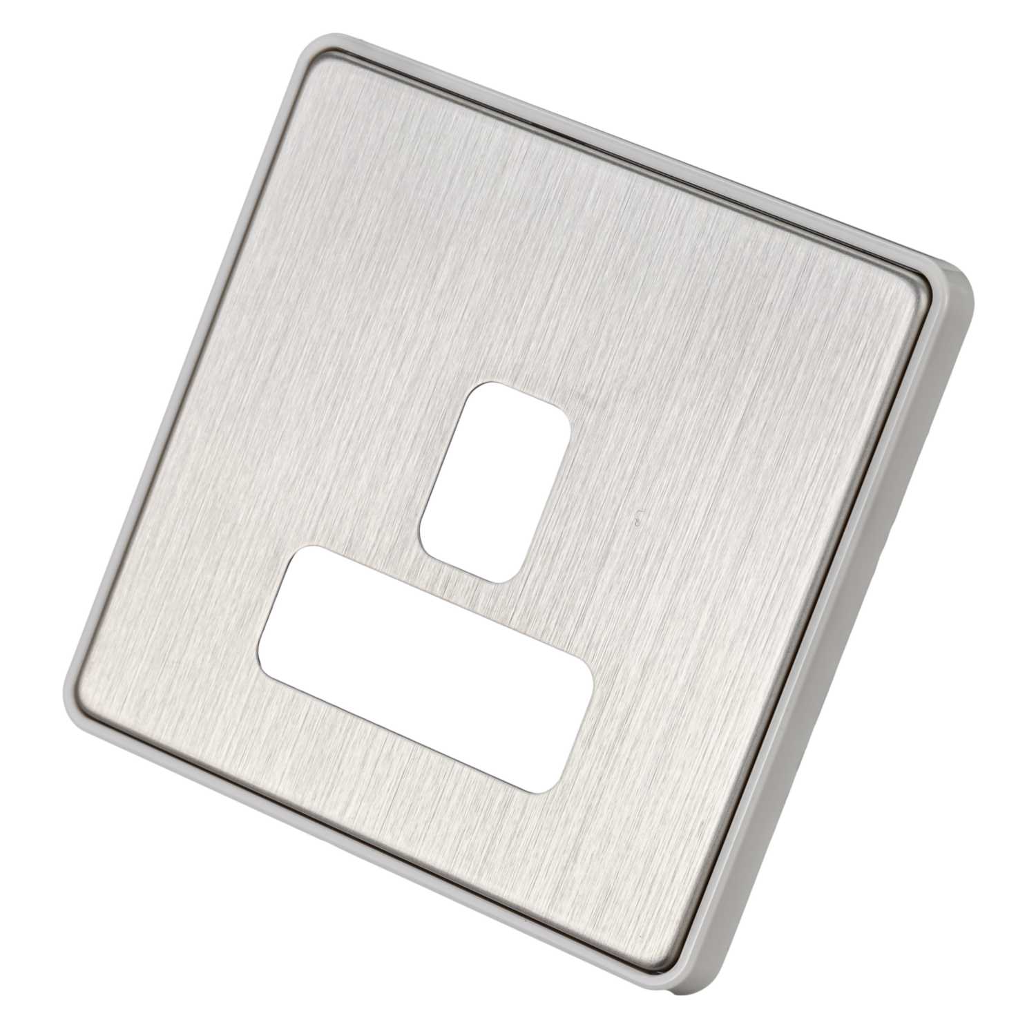 MK Dimensions 1 Gang Unswitched Socket Front Plate White Trim Brushed ...