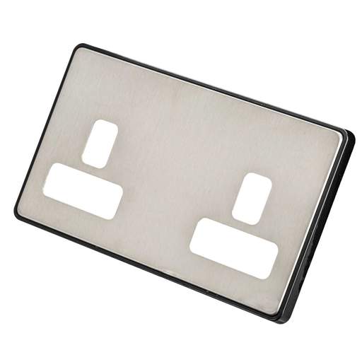 MK Dimensions 2 Gang Unswitched Socket Front Plate Black Trim Brushed ...