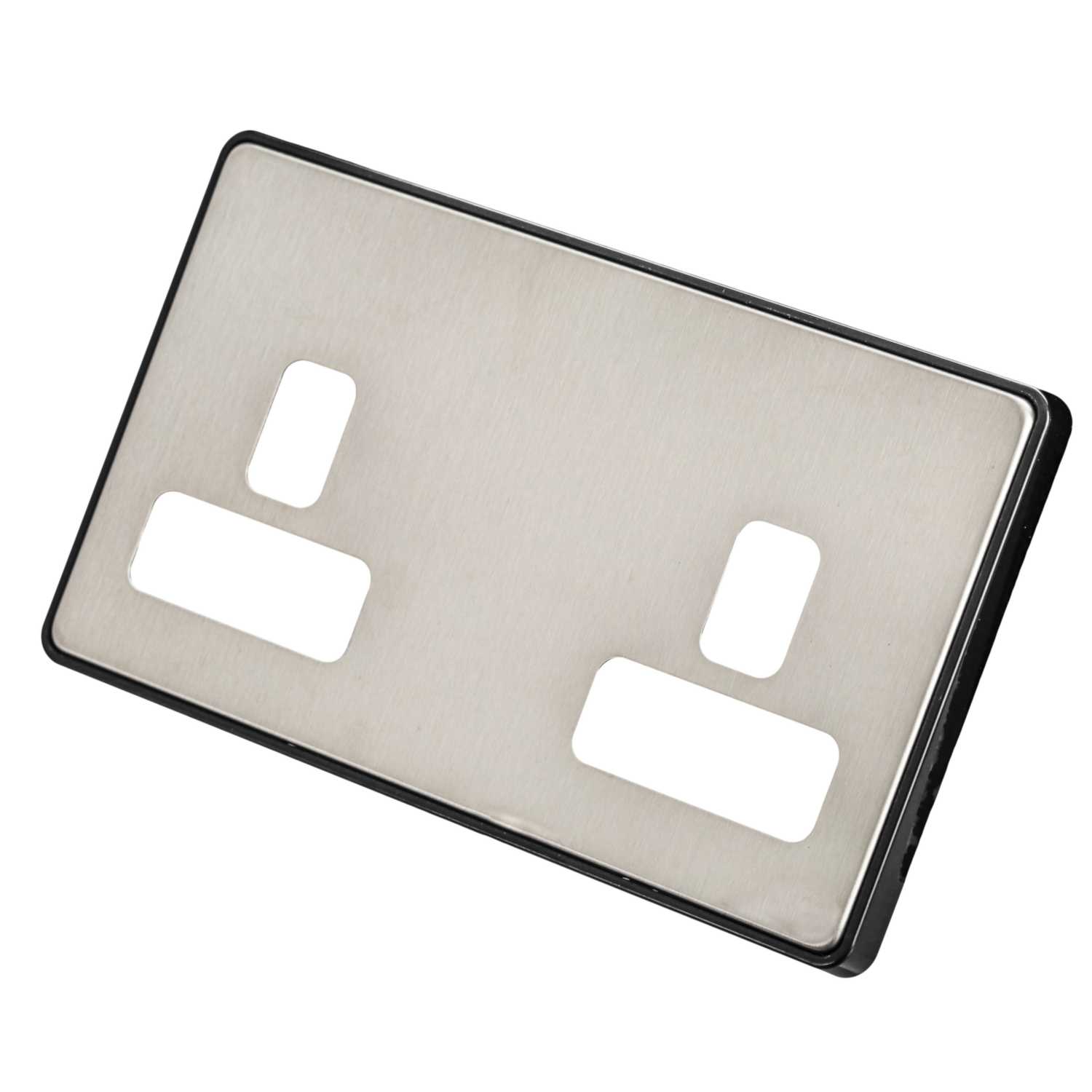 MK Dimensions 2 Gang Unswitched Socket Front Plate Black Trim Brushed ...