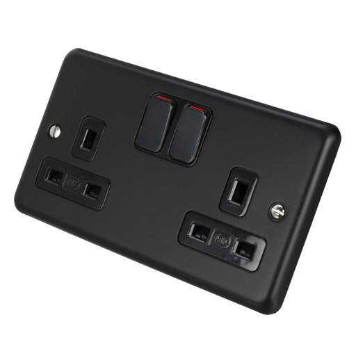 MK Albany Plus 13A DP 2 Gang Switched Socket Matt Black (RP2948MBK) | CEF