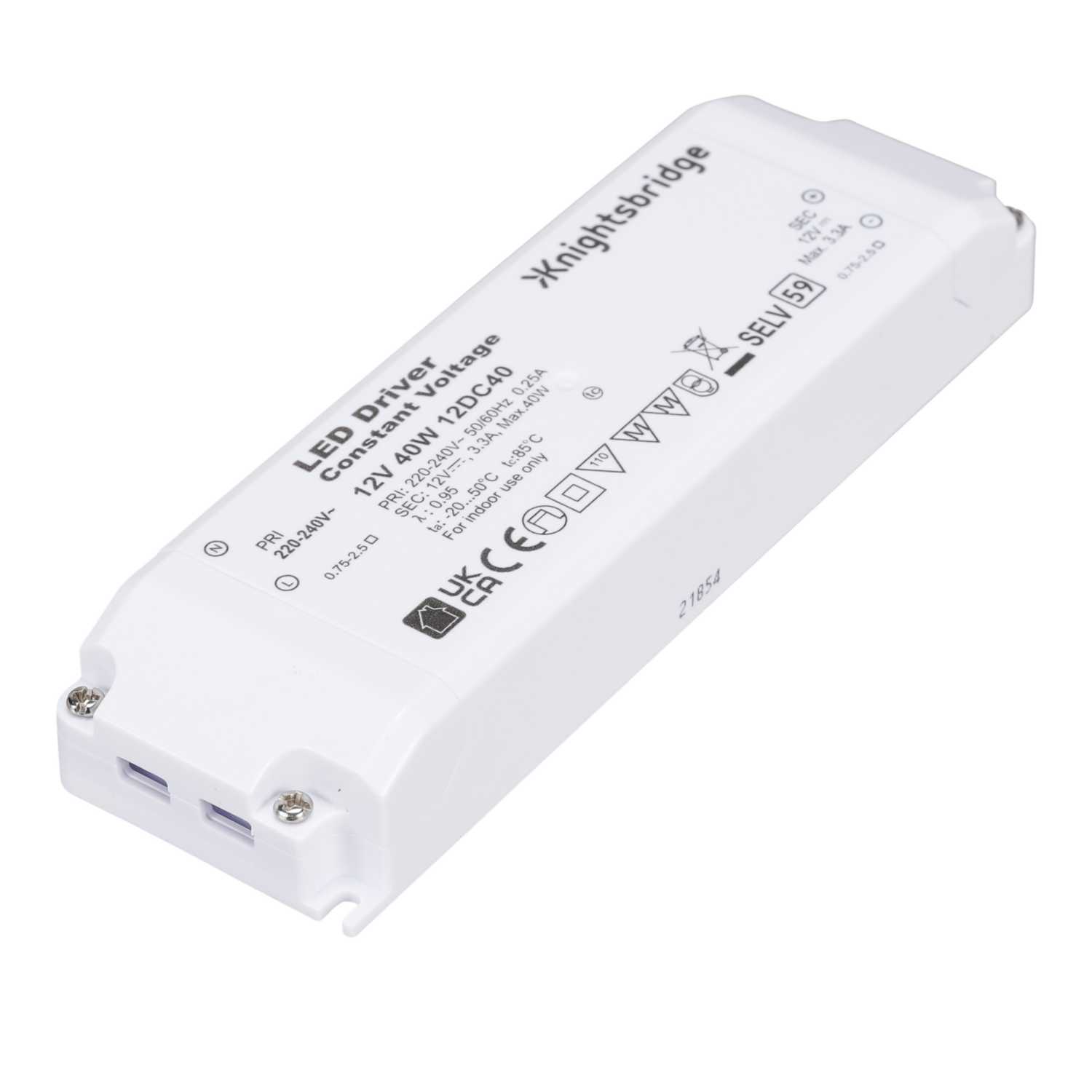 Knightsbridge 40W 12V DC LED Constant Voltage Driver IP20 (12DC40) | CEF