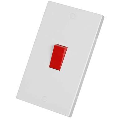 Knightsbridge 45A DP 2 Gang Vertical Switch with Red Rocker White ...