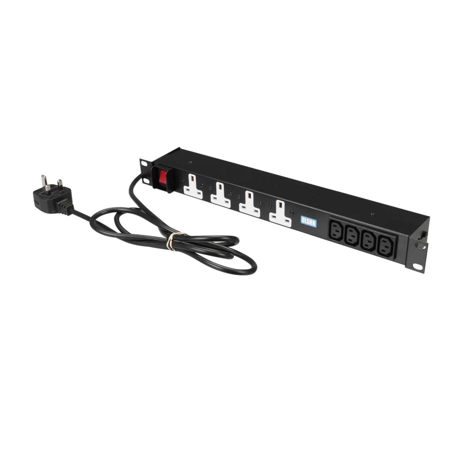 Olson 8 Way 1U 19'' Horizontal 4 x UK 13A and 4 x C13 10A Rack Mounted PDU (13A1U/4-4/MS/13) | CEF