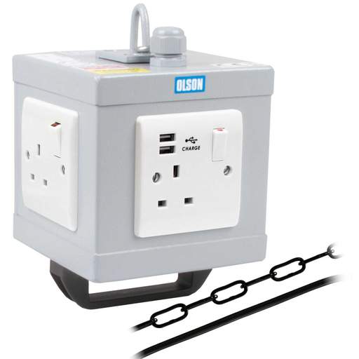 Olson 13A 4 Way Socket with Twin USB Outlets Suspended Service Unit ...