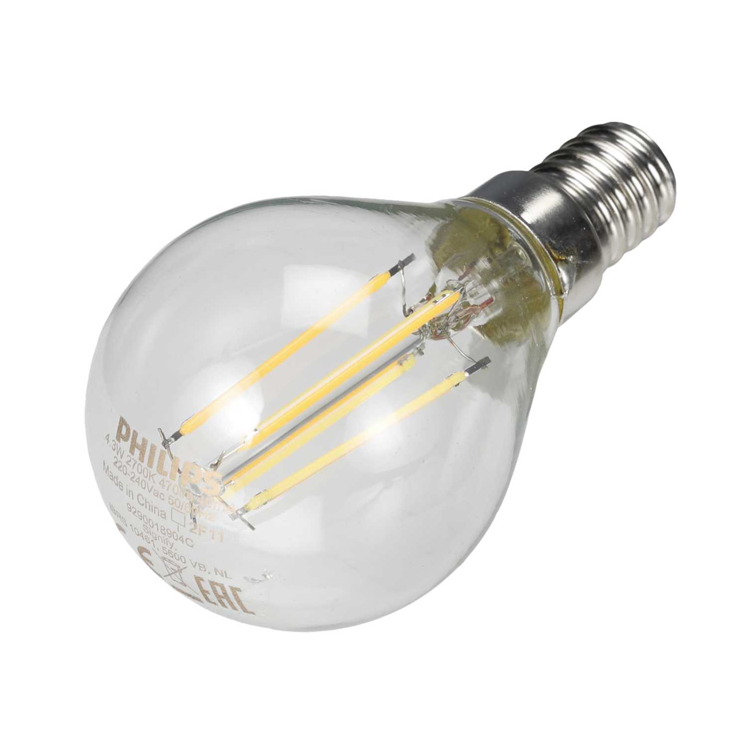 Philips CorePro 4.3W SES LED Non Dimmable Filament Golf Ball Lamp 2700K ...