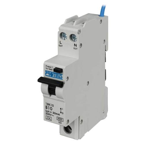 Proteus 10A Double Pole 1 Module Bidirectional B Curve 6kA 30mA Type A Compact RCBO (1BK10) | CEF