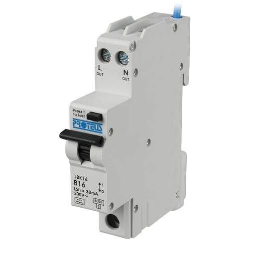 Proteus 16A Double Pole 1 Module Bidirectional B Curve 6kA 30mA Type A Compact RCBO (1BK16) | CEF