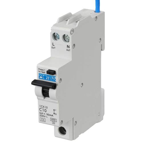Proteus 10A Double Pole 1 Module Bidirectional C Curve 6kA 30mA Type A Compact RCBO (1CK10) | CEF