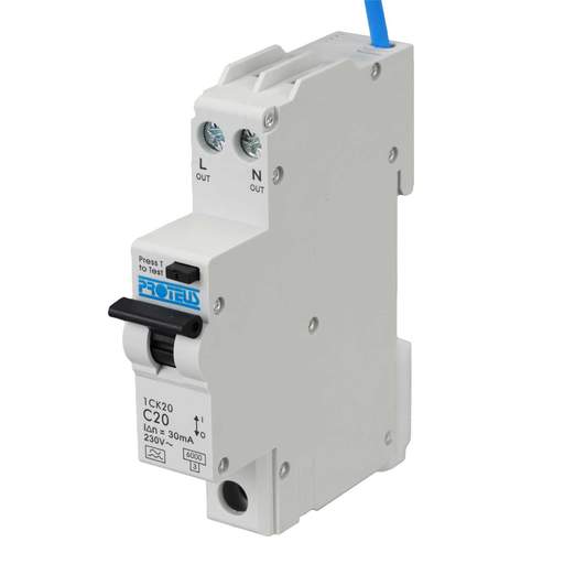 Proteus 20A Double Pole 1 Module Bidirectional C Curve 6kA 30mA Type A Compact RCBO (1CK20) | CEF