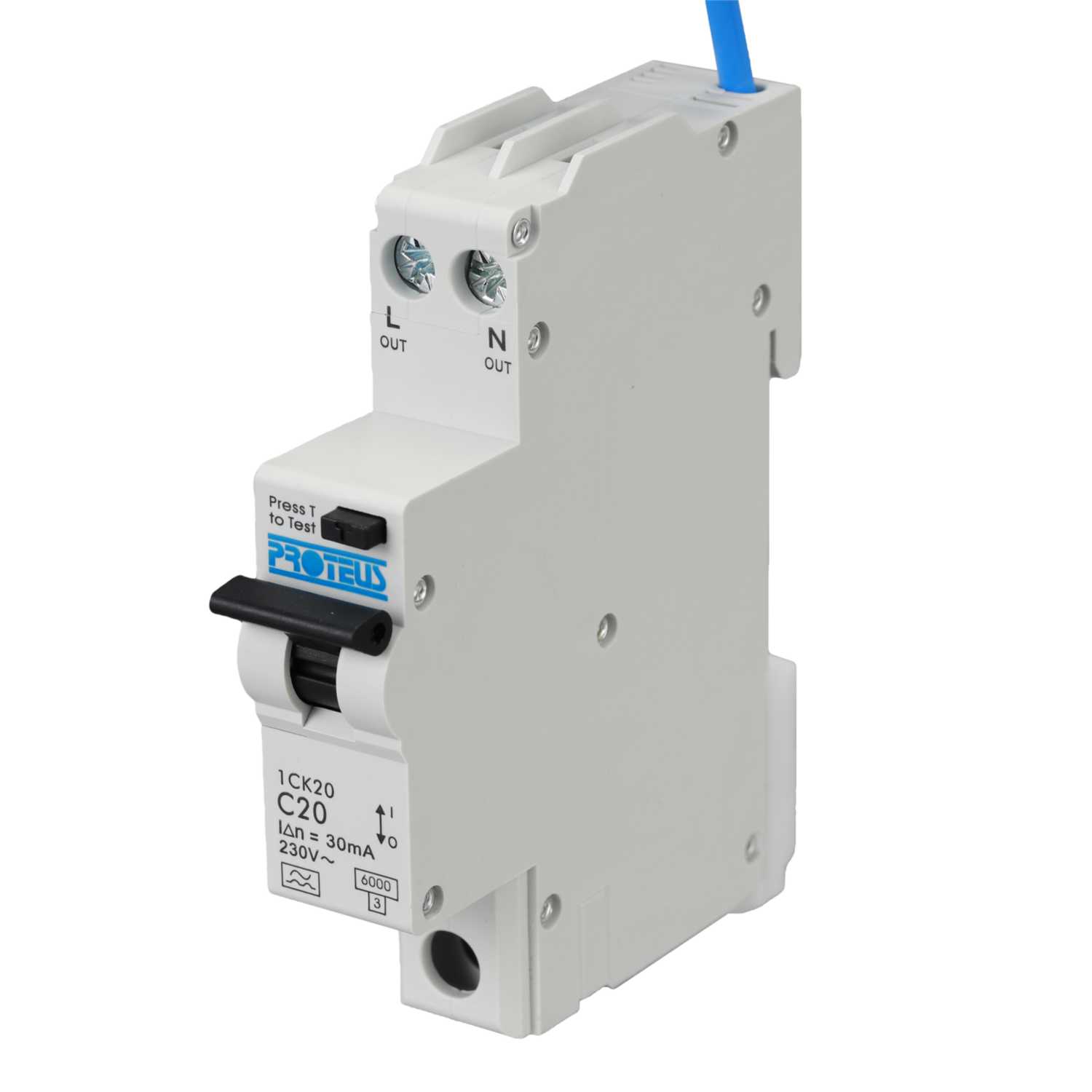 Proteus Bidirectional 20A Double Pole 1 Module C Curve 6kA 30mA Type A RCBO (1CK20) | CEF