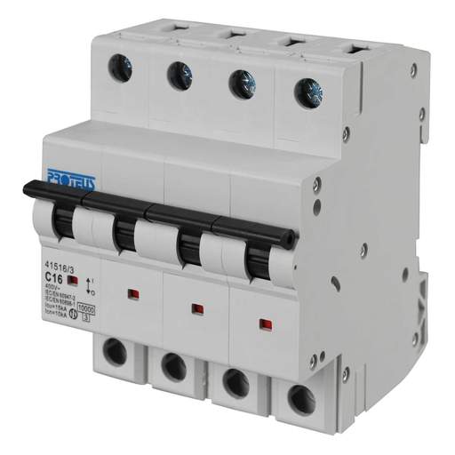 Proteus 16A Four Pole 15kA C Curve MCB (41516/3) | CEF