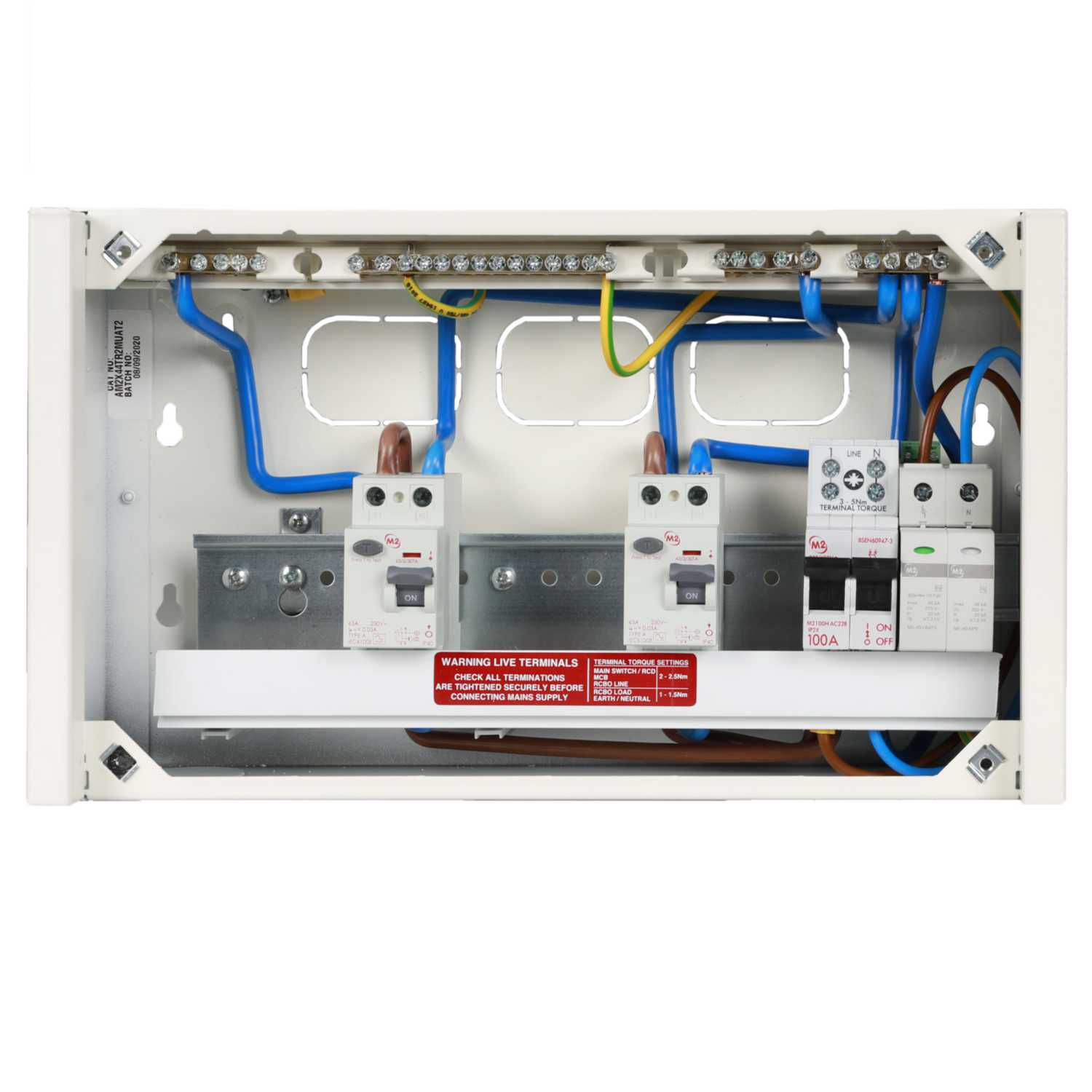 M2 2+4+4 Dual 80A Type A RCD High Integrity Metal Clad Consumer Unit with T2 SPD (AM2X44TR2MUAT2 ...