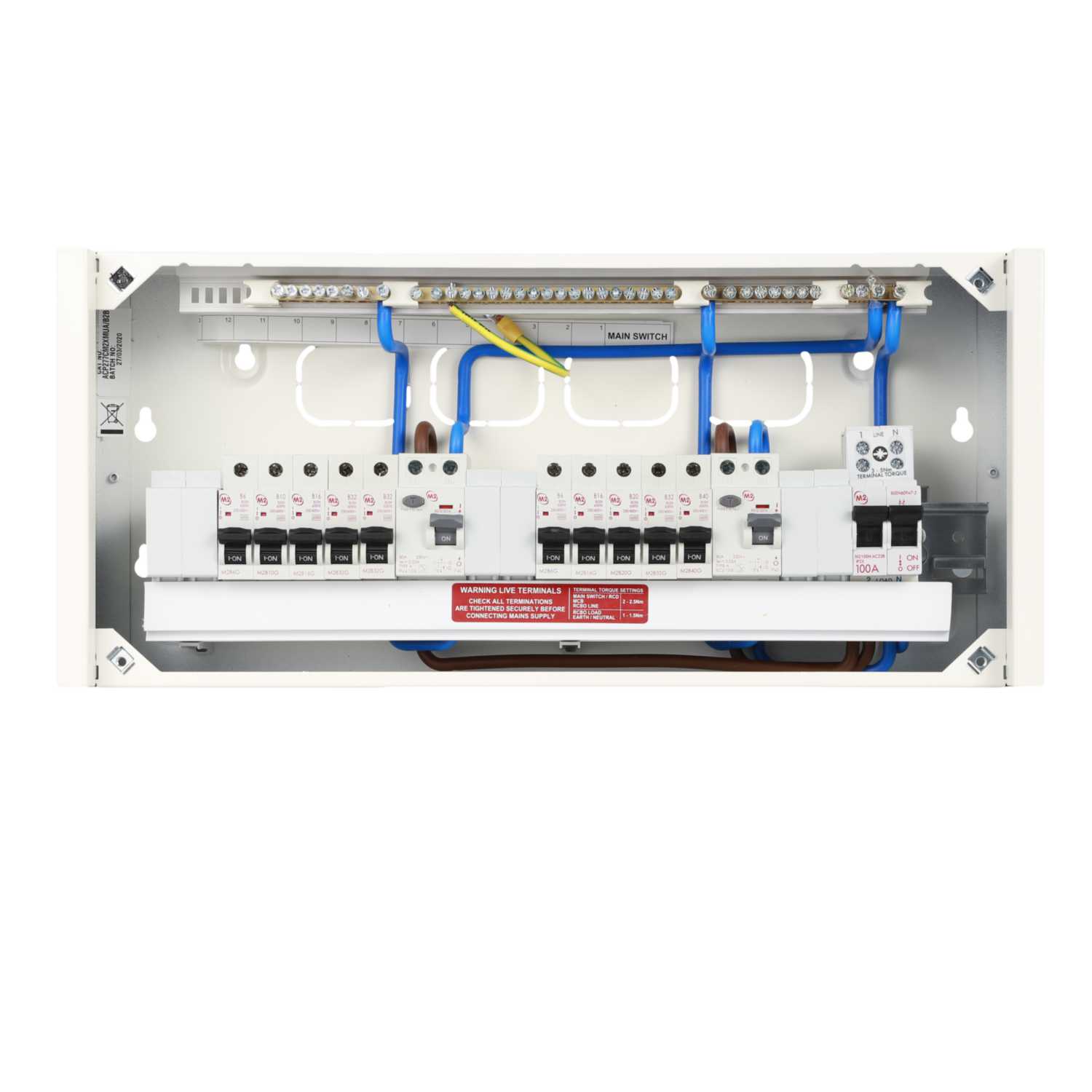 M2 2+7+7 Dual 80A Type A RCD High Integrity Metal Clad Consumer Unit ...