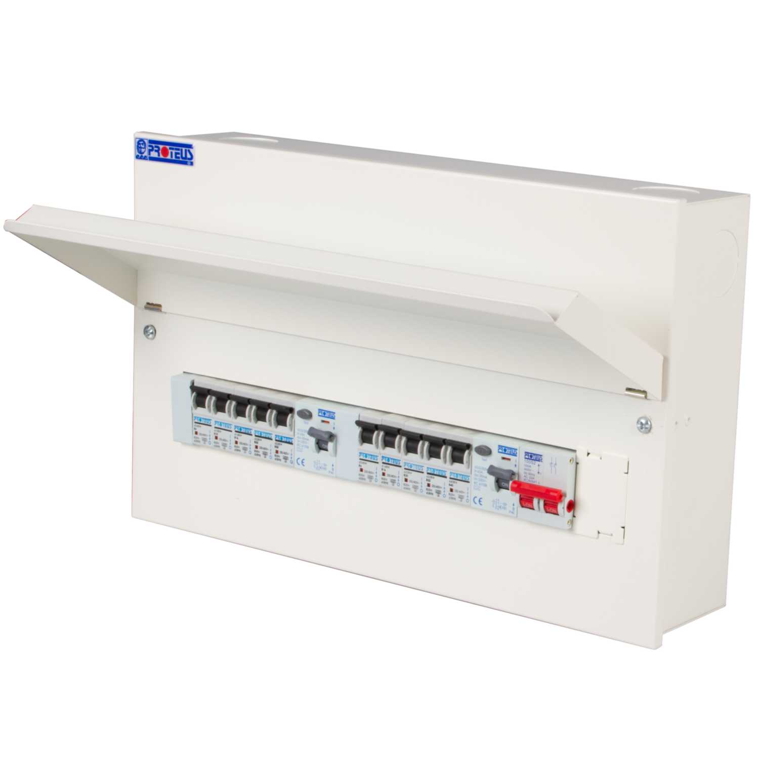 Proteus 6 + 6 Dual 63A Type A RCD Metal Clad Consumer Unit with 10 x ...