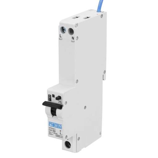 Proteus 20A Double Pole 1 Module Bidirectional C Curve 6kA 30mA Type A AFDD / RCBO (AFR20C1) | CEF