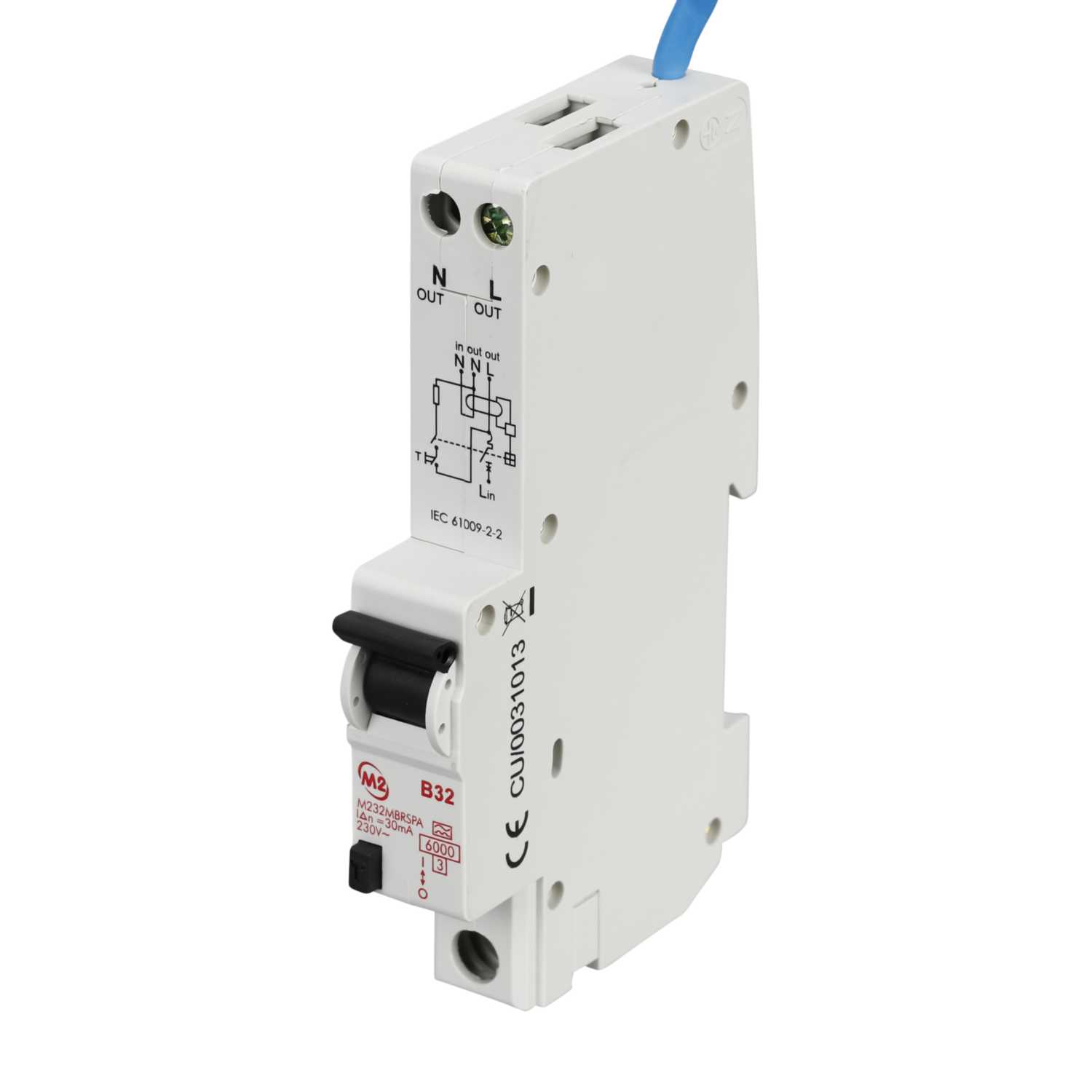 M2 32A Single Pole 1 Module B Curve 6kA 30mA Type A RCBO (M232MBRSPA) | CEF