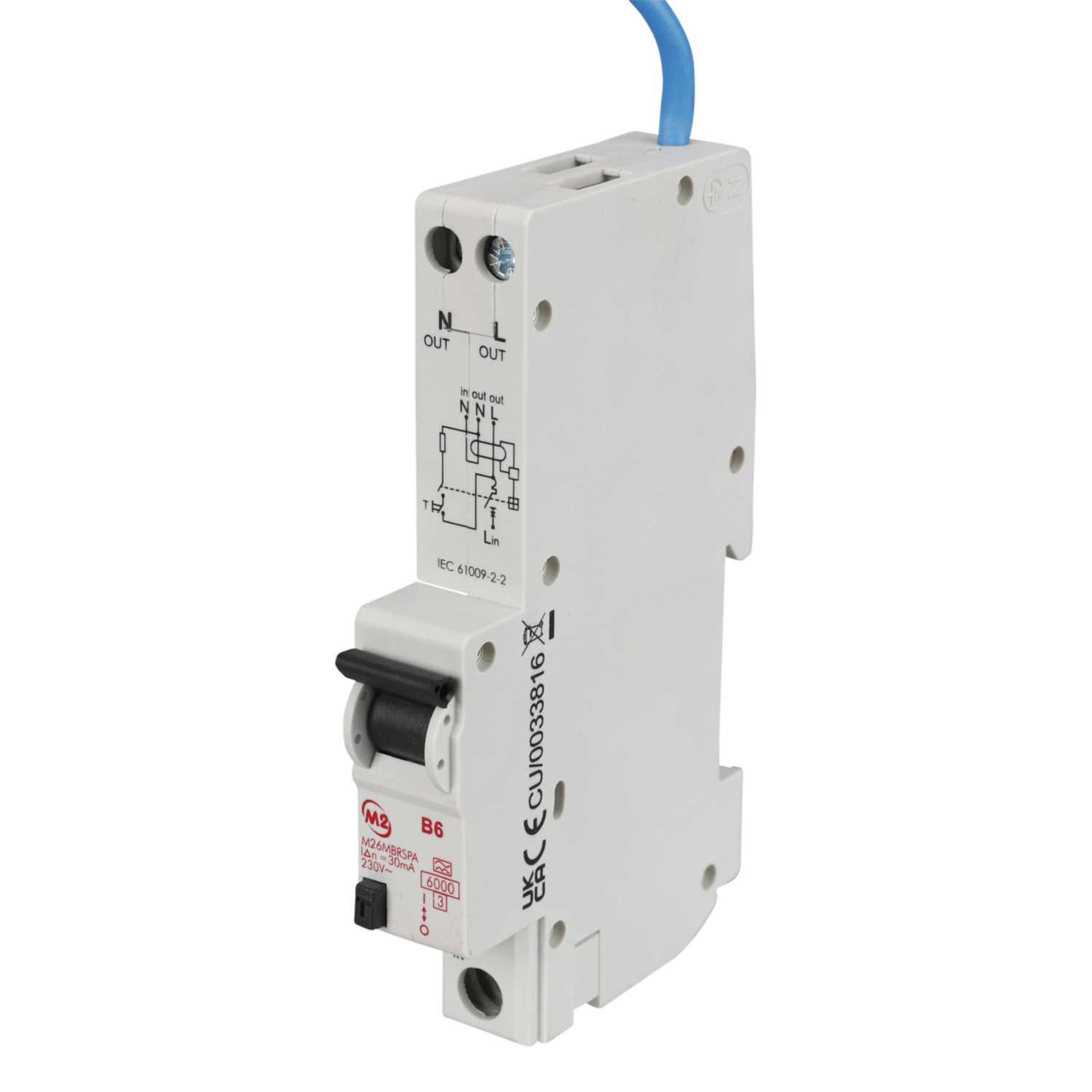 M2 6A Single Pole 1 Module B Curve 6kA 30mA Type AC RCBO (M26MBRSPA) | CEF