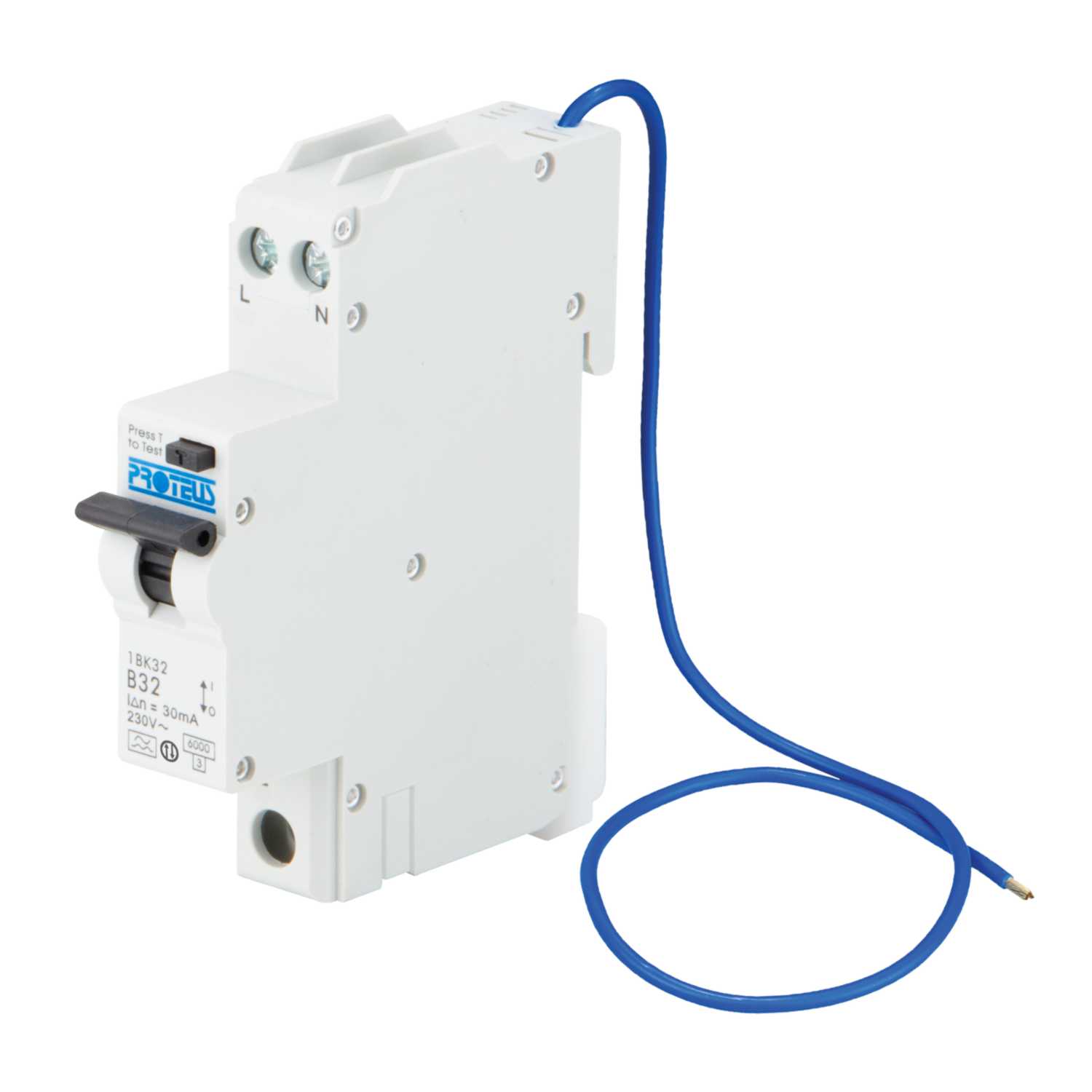 Proteus Bidirectional 32A Double Pole 1 Module B Curve 6kA 30mA Type A Compact RCBO (1BK32) | CEF
