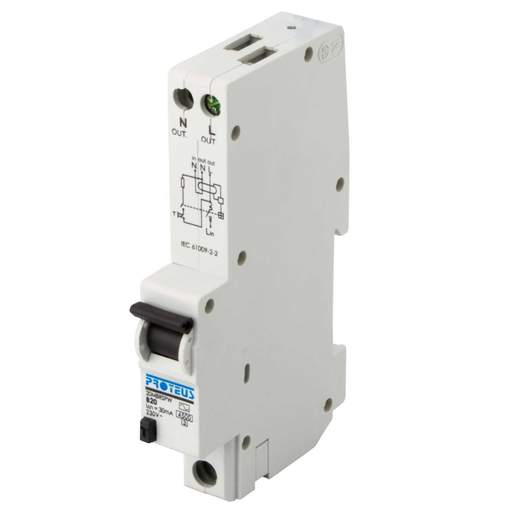 Proteus 20A Single Pole 1 Module B Curve 4.5kA 30mA Type AC RCBO (20MBRSP) | CEF