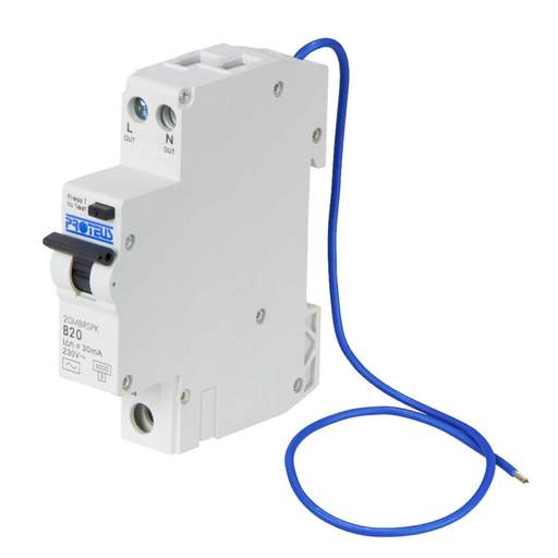 Proteus 20A Single Pole 1 Module B Curve 6kA 30mA Type AC Compact RCBO (20MBRSPK) | CEF