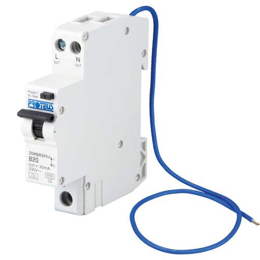Proteus 20A Single Pole 1 Module B Curve 6kA 30mA Type A Compact RCBO (20MBRSPKA) | CEF