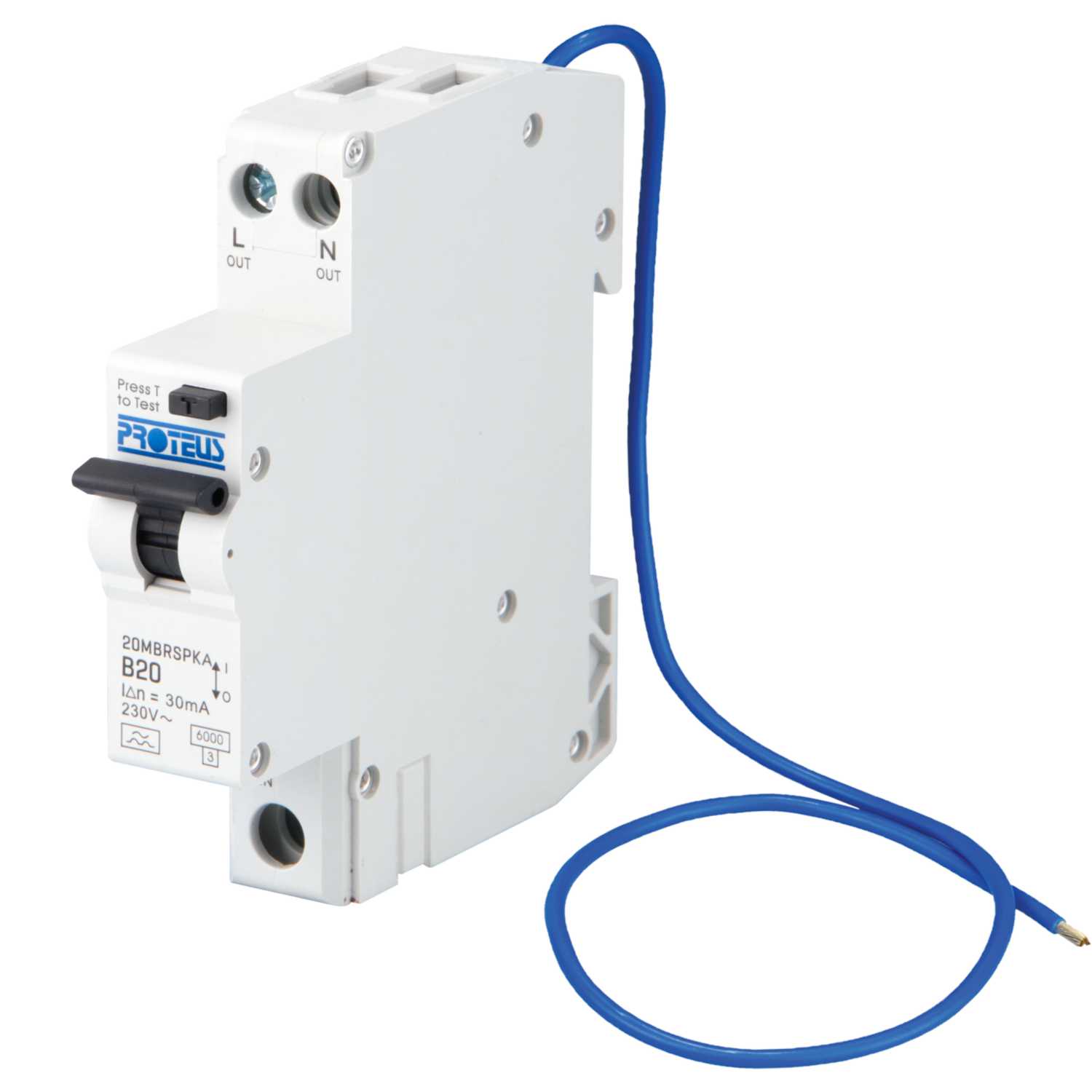 Proteus 20A Single Pole 1 Module B Curve 6kA 30mA Type A Compact RCBO (20MBRSPKA) | CEF