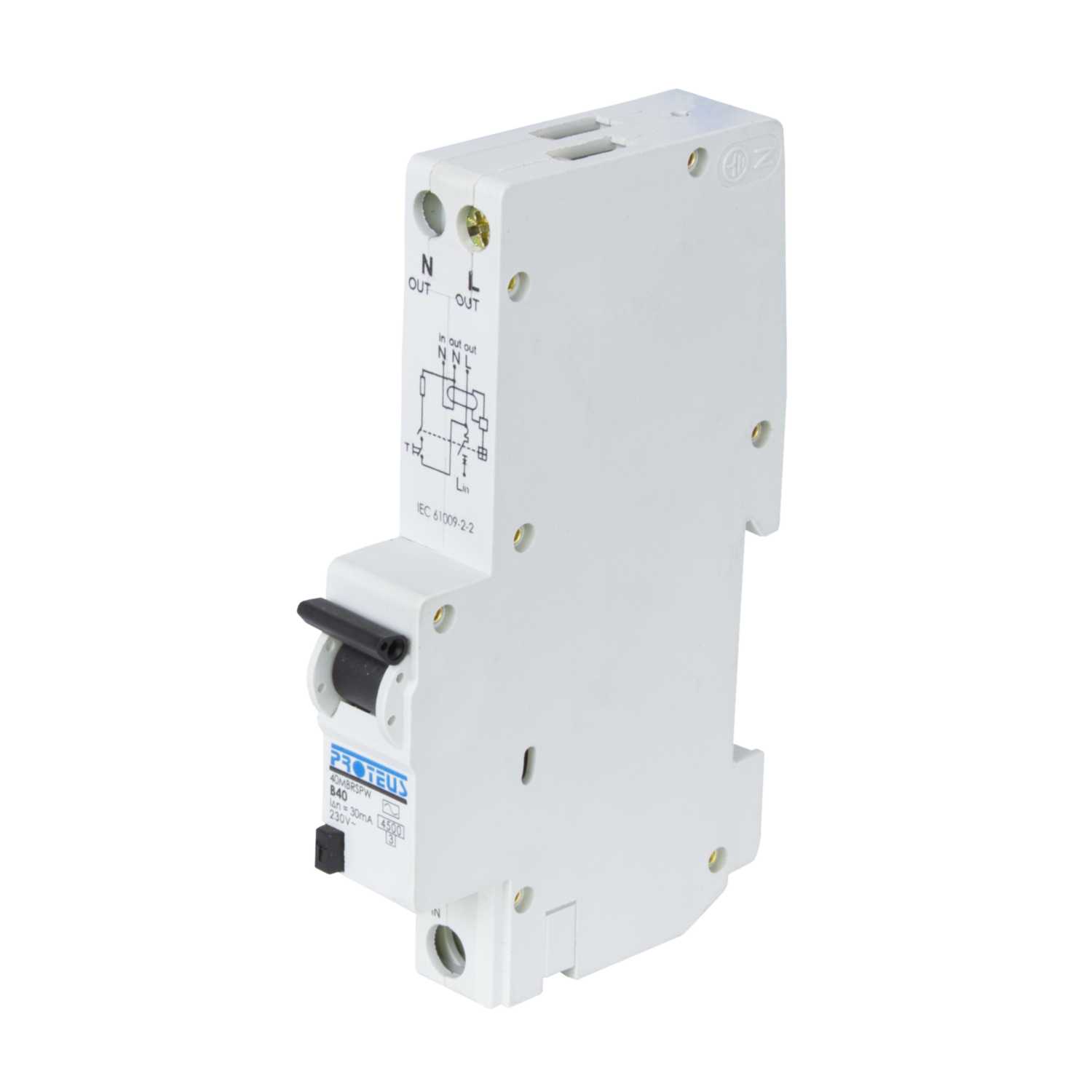 Proteus 40A Single Pole 1 Module B Curve 4.5kA 30mA Type AC RCBO (40MBRSP) | CEF