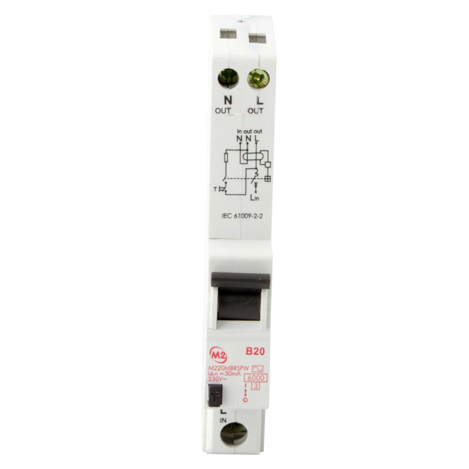 M2 20A Single Pole 1 Module B Curve 6kA 30mA Type AC RCBO (M220MBRSP) | CEF