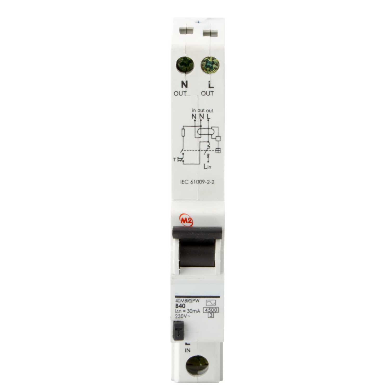 M2 40A Single Pole 1 Module B Curve 6kA 30mA Type AC RCBO (M240MBRSP) | CEF