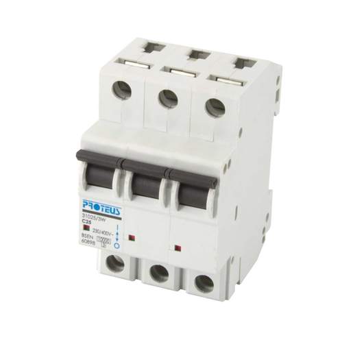 Proteus 25A Triple Pole 10kA C Curve MCB (31025/3) | CEF