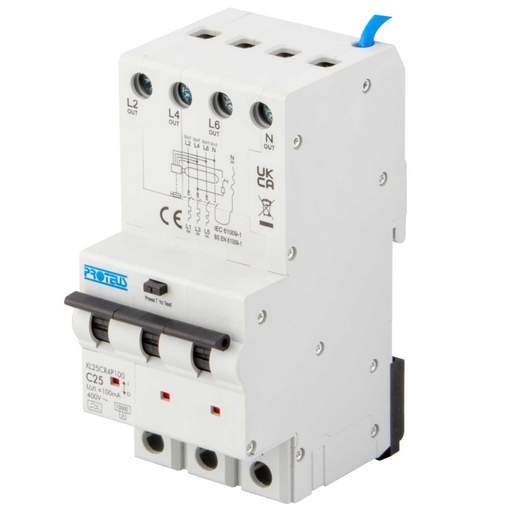 Proteus XL 25A 4 Pole 3 Module C Curve 10kA 100mA Type A RCBO ...