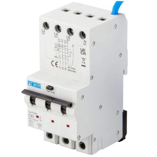 Proteus XL 63A 4 Pole 3 Module C Curve 10kA 30mA Type A RCBO (XL63CR4P) | CEF