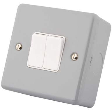 M2 10A 2 Gang 2 Way Light Switch Metal Clad (M22LS2M) | CEF