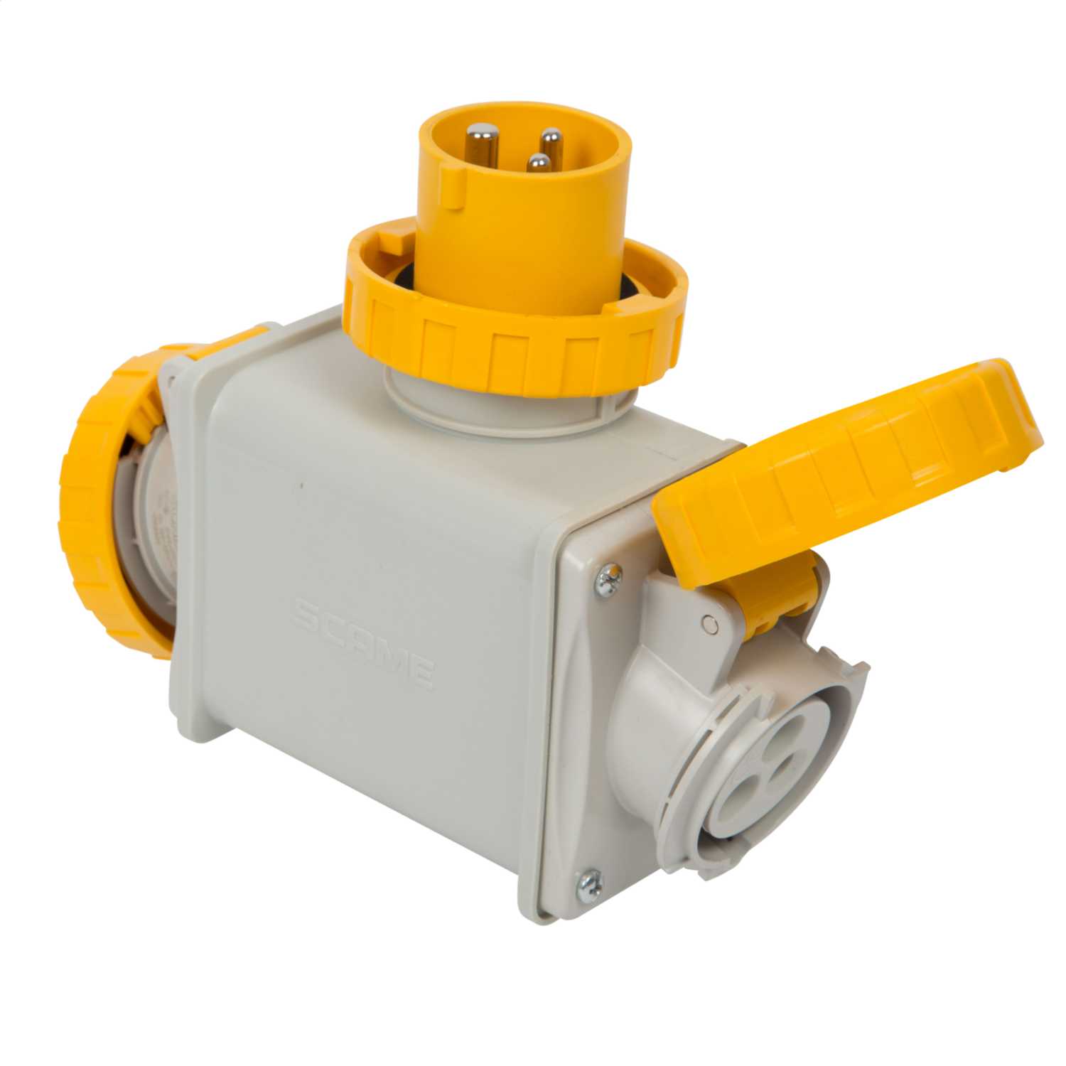 Scame ADAPTO 16A 2P+E 110V 2 Way Adaptor IP66 Yellow (601.1620) | CEF