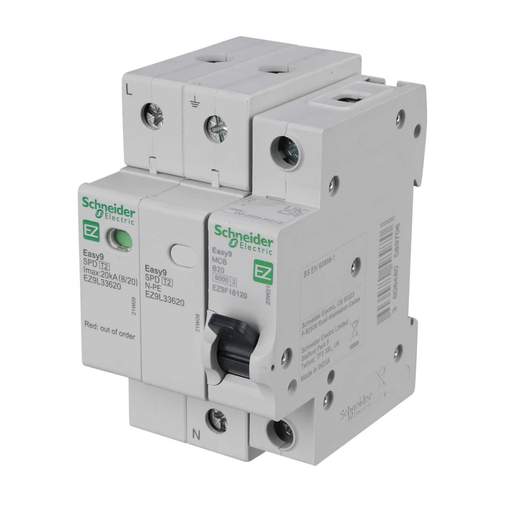 Schneider Easy9 20kA 2 Module Single Pole and Neutral Type 2 Surge ...