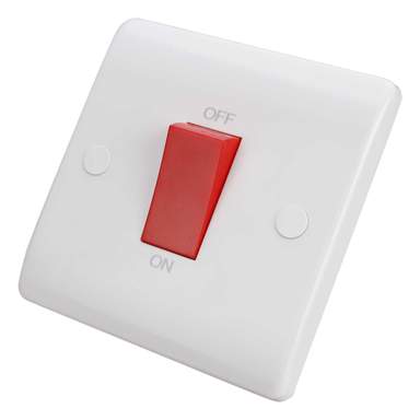 Scolmore Click Mode 45A DP 1 Gang Switch with Red Rocker White (CMA200 ...