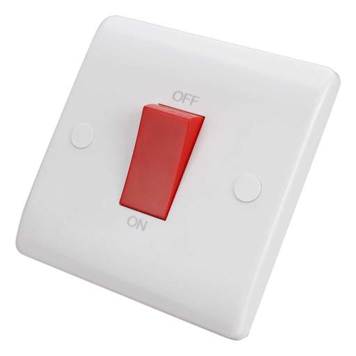 Scolmore Click Mode 45A DP 1 Gang Switch with Red Rocker White (CMA200 ...