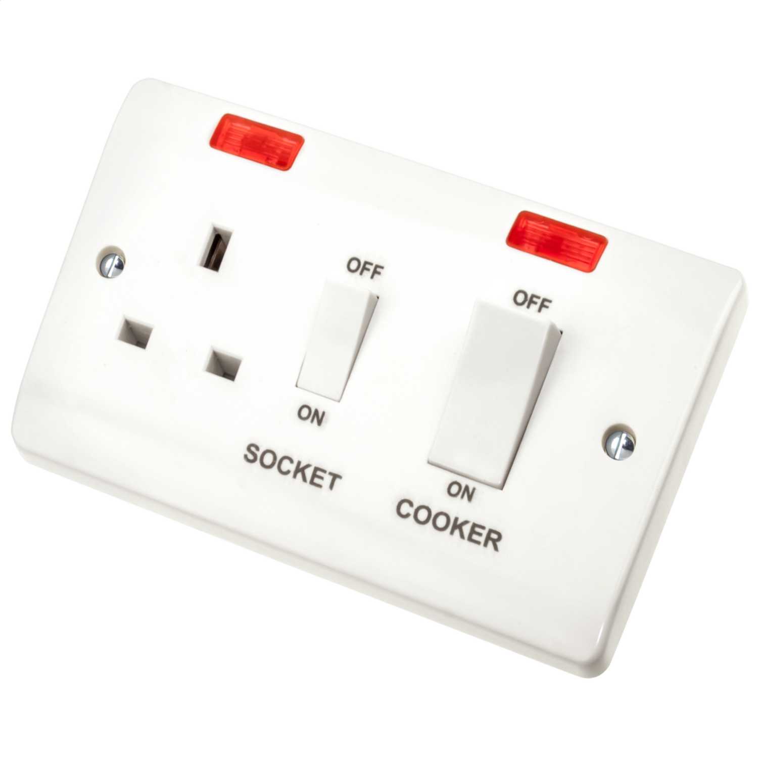 Scolmore Click Mode 45A DP Cooker Unit with Neon and White Rockers White (CMA505) | CEF