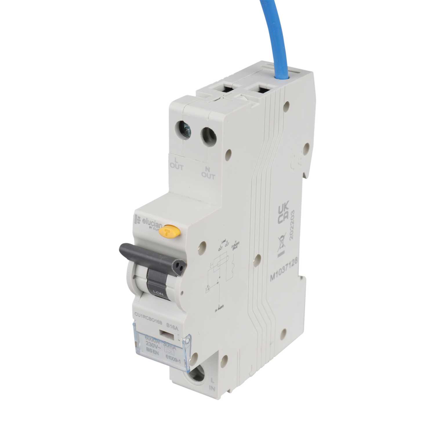 Scolmore Click Elucian 16A Single Pole 1 Module B Curve 6kA 30mA Type A RCBO (CU1RCBO16B) | CEF