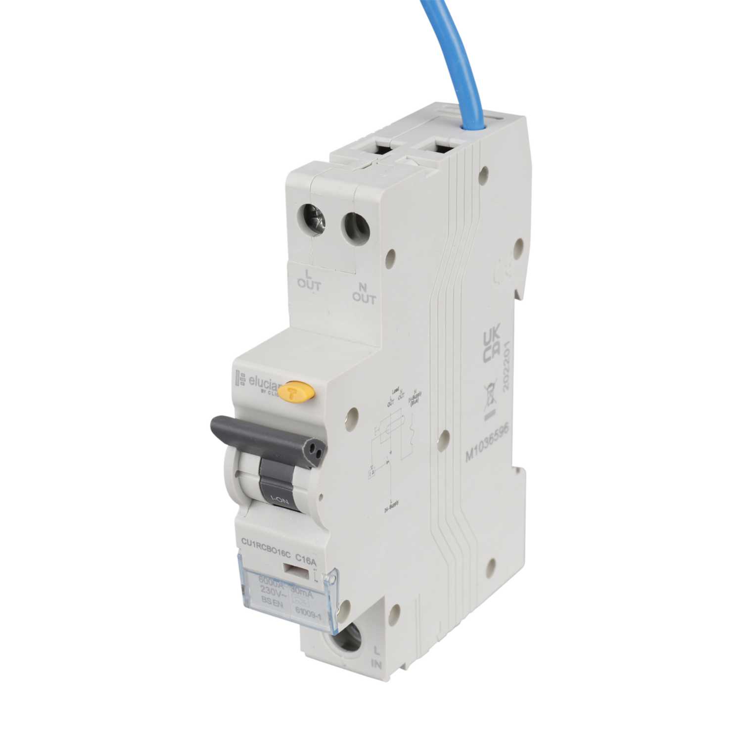 Scolmore Click Elucian 16A Single Pole 1 Module C Curve 6kA 30mA Type A RCBO (CU1RCBO16C) | CEF