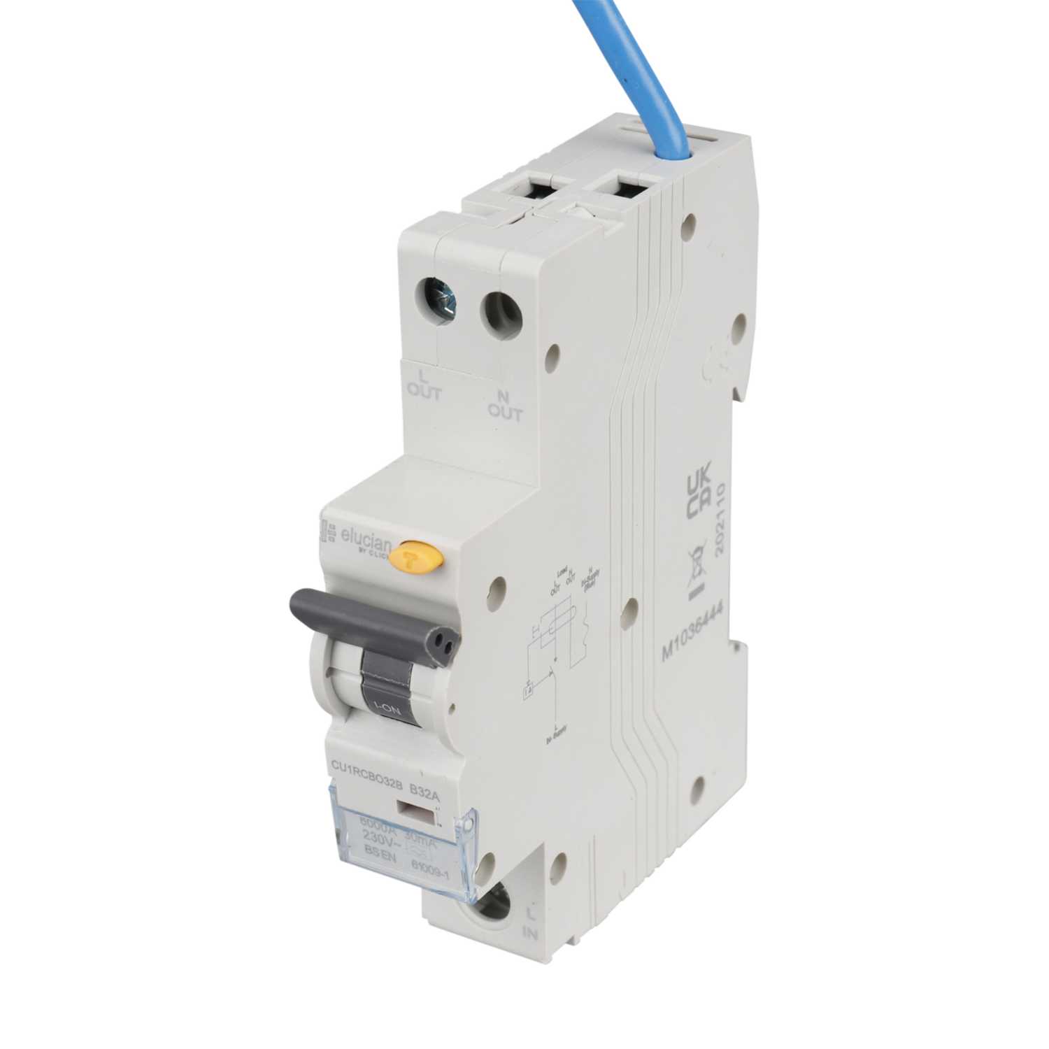 Scolmore Click Elucian 32A Single Pole 1 Module B Curve 6kA 30mA Type A RCBO (CU1RCBO32B) | CEF